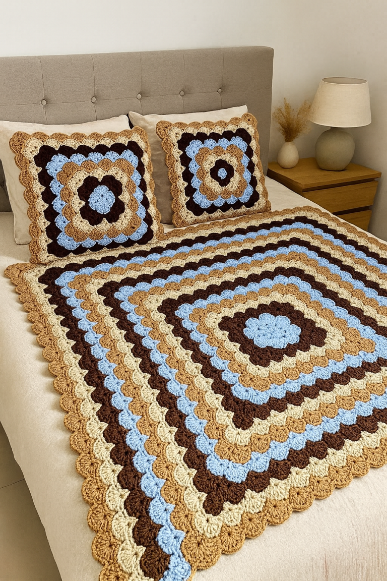 Scalloped Shell Granny Square Bedspread – Step-by-Step – alldaycrochet
