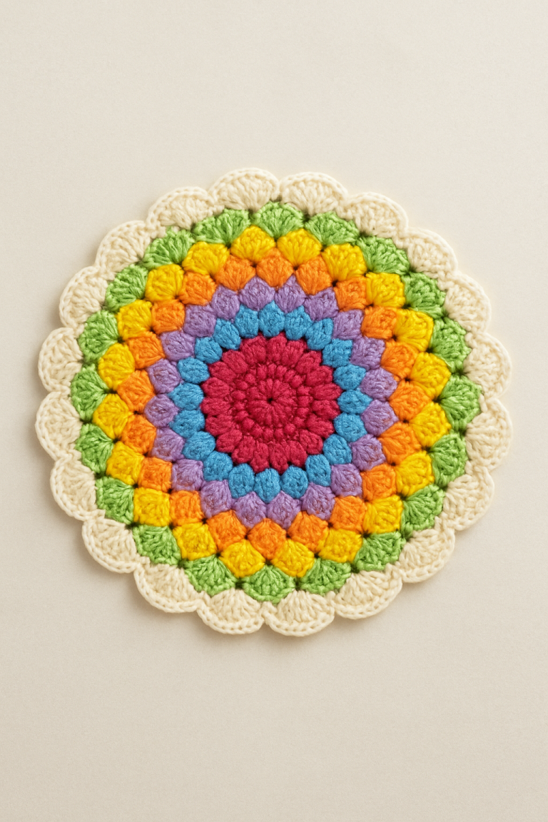 Rainbow Puff Mandala Crochet – Step by Step Tutorial – alldaycrochet